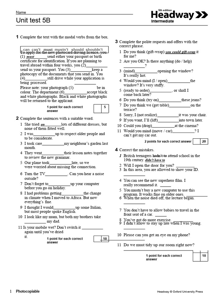 HW5e Int Test Unit 5B | PDF