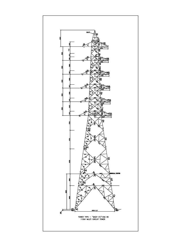 110kV DC OHL Tower + Foundation Drawing | PDF