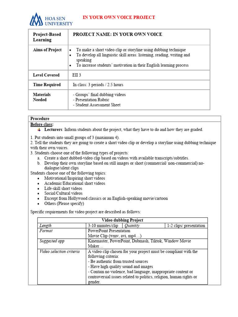 (In Your Own Voice) - Project - EII 3 - Guidelines | PDF | Human ...