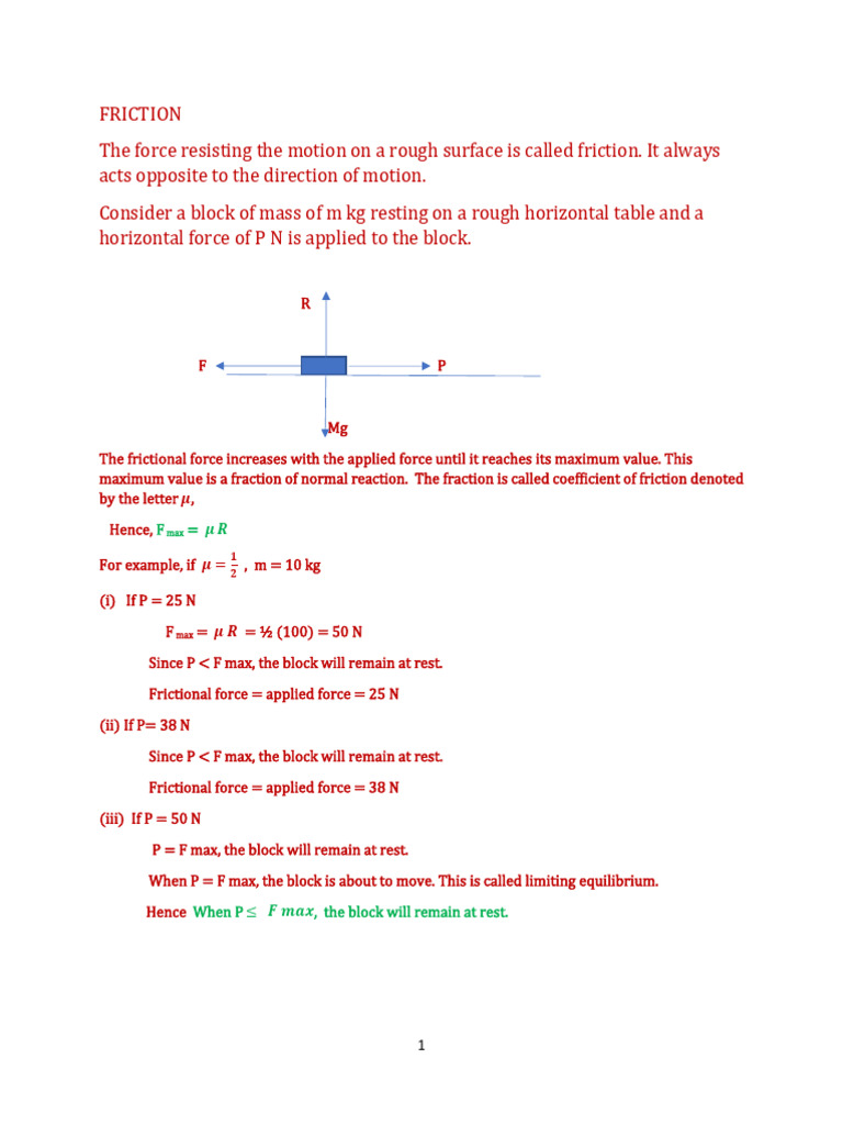 FRICTION Classwork | PDF | Force | Friction