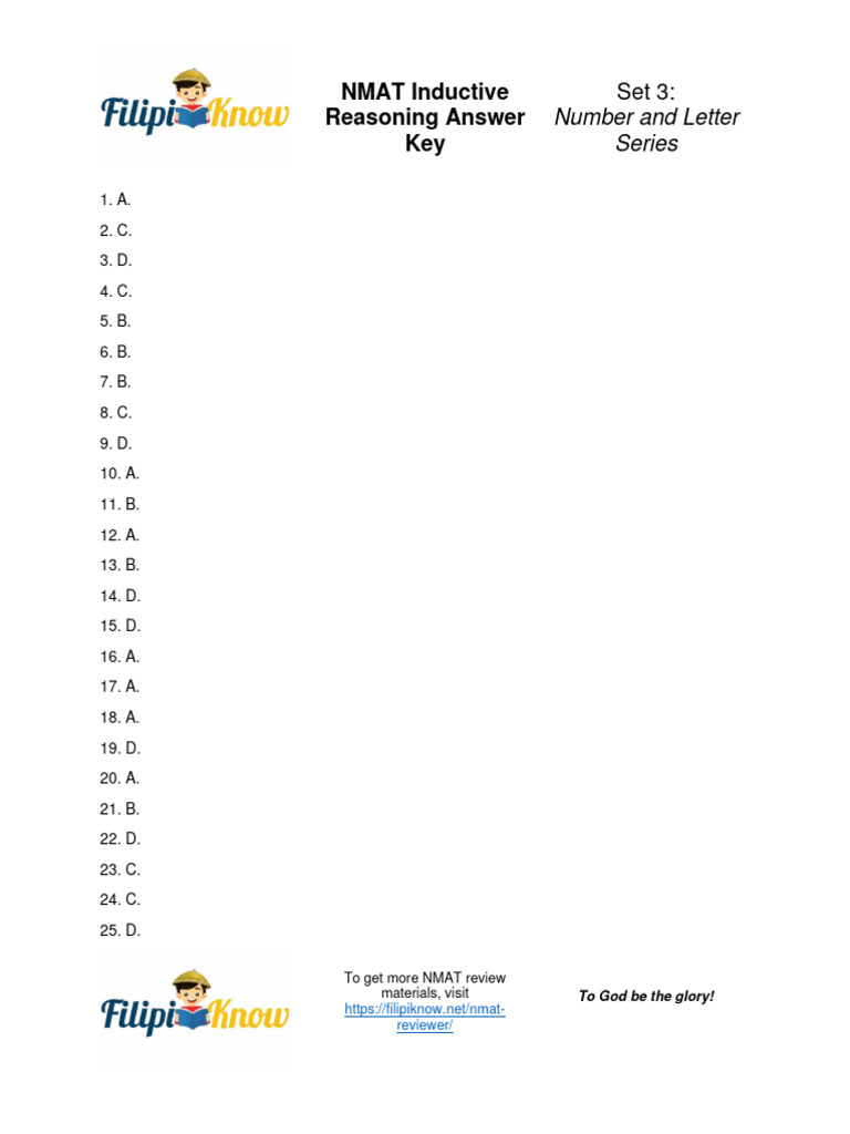 NMAT Inductive Reasoning Answer Key Set 3 | PDF NMAT Inductive Reasoning Answer Key Set 3 | PDF