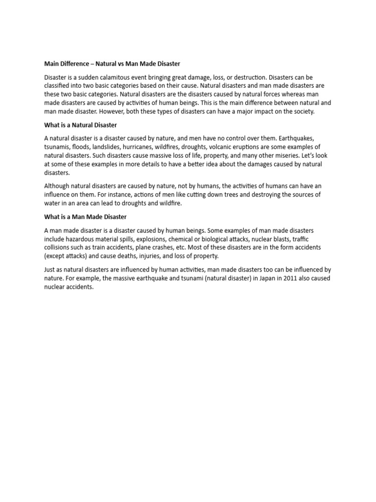 Man Made vs. Natural Disaster | PDF | Politics | Social Science