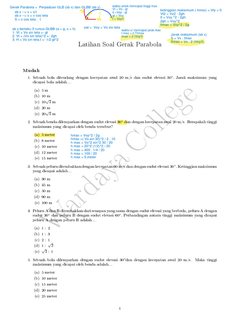 Latihan Soal Tinggi Maksimum Parabola | PDF