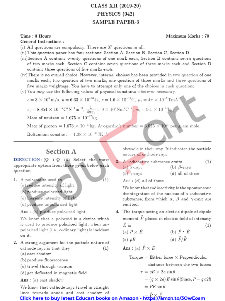 12th Physics - Solved SQP 3 | PDF | Atomic Nucleus | Capacitor