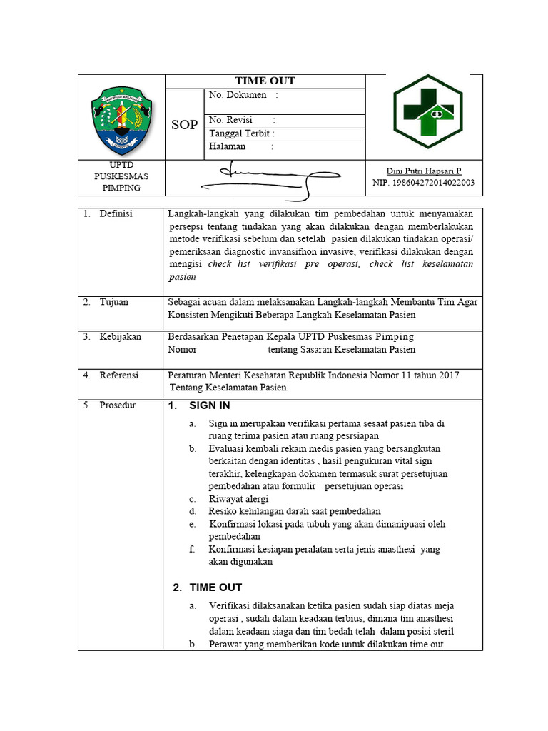 Prosedur Time Out dalam Operasi | PDF