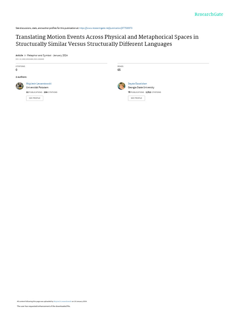 Translating Motion Events Across Physical and Metaphorical Spaces in Structurally Similar Versus ...