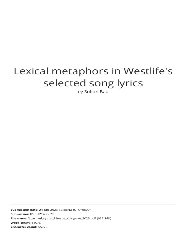 Lexical Metaphors in Westlife Selected Song Lyrics | PDF | Metaphor ...