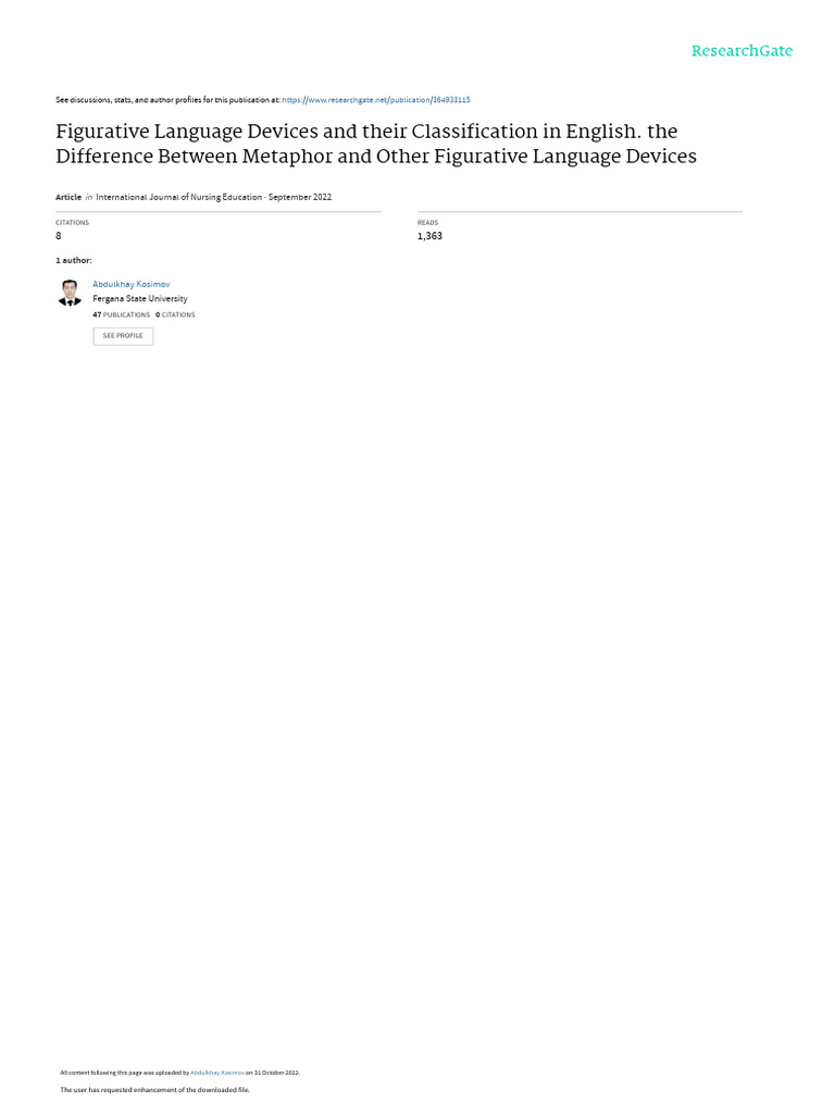 Figurative Language Devices and Their Classification in English. The ...