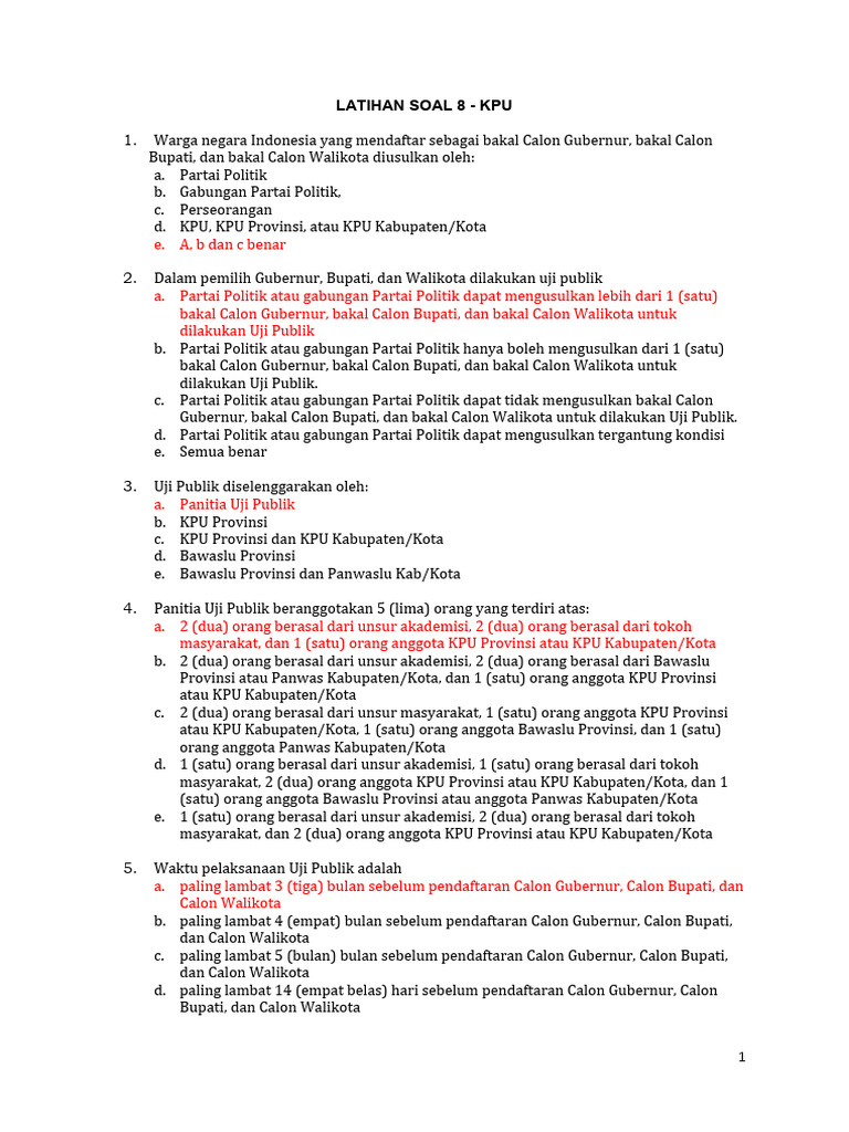 Latihan Soal - Kpu | PDF