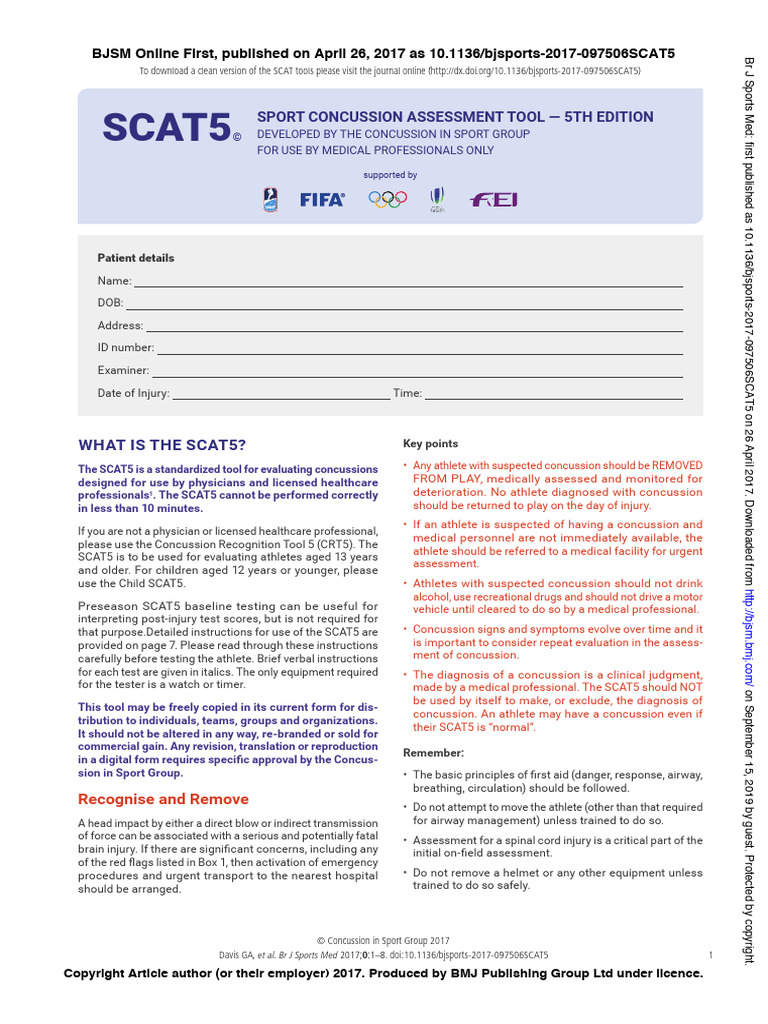 SCAT5 | PDF | Concussion | Health Professional