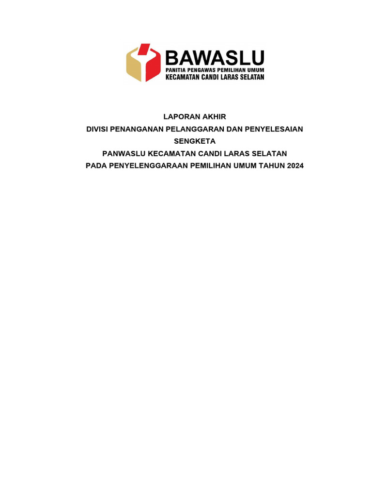LAPORAN AKHIR Divisi P3S Panwaslu Candi Laras Selatan | PDF