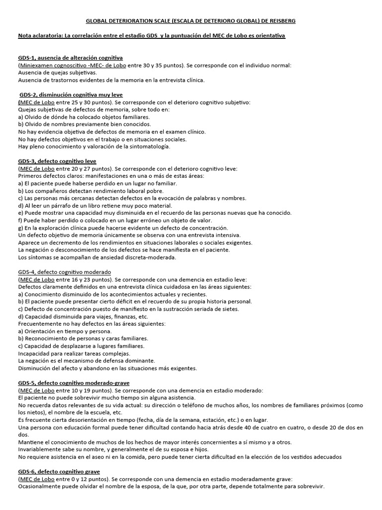 GDS-RIESBERG-Global Deterioration Scale | PDF | Demencia | Memoria