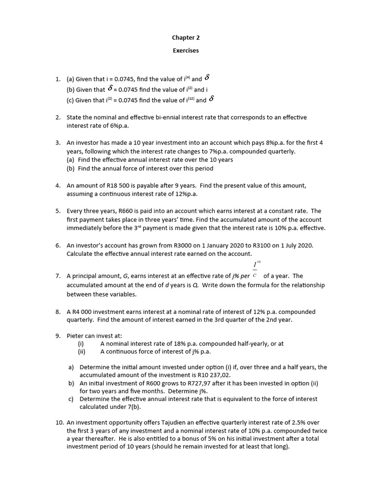 Chapter 2 Exercises | PDF | Interest | Compound Interest