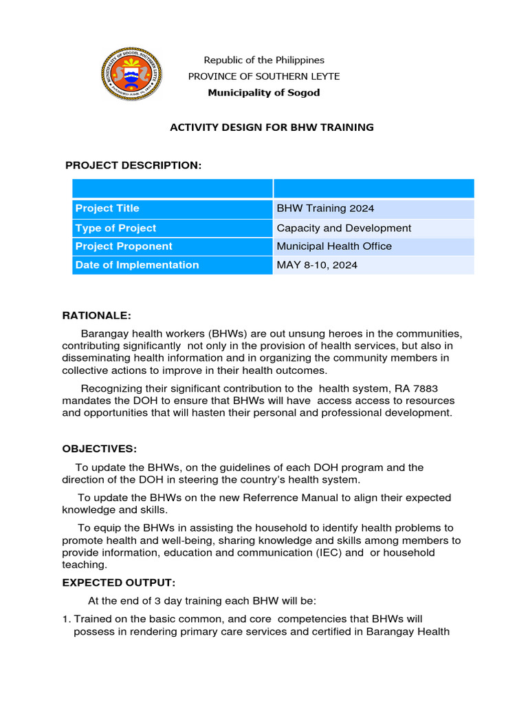BHW Training Ad For Barangay | PDF | Public Services | Social Programs