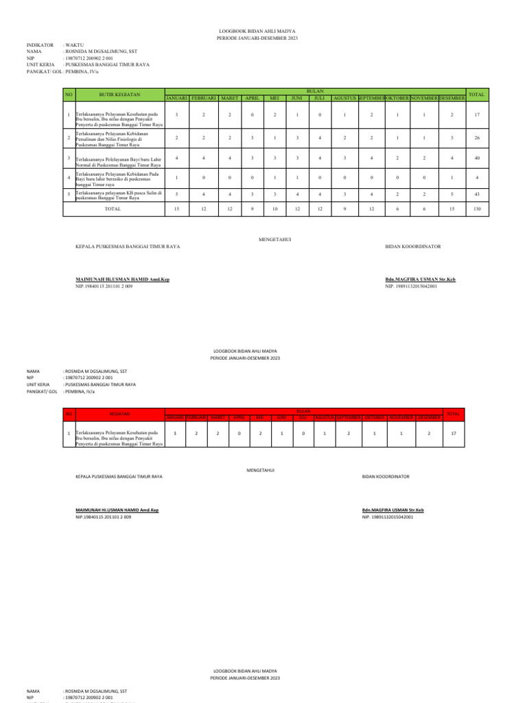 Logbook Pelayanan Bidan 2023 | PDF