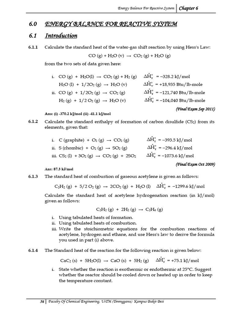 Tutorial 6 - Chapter 6 | PDF | Combustion | Methane