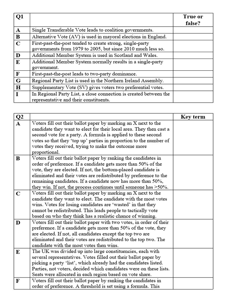 14a-Electoral-system-worksheets | PDF | Voting | Government