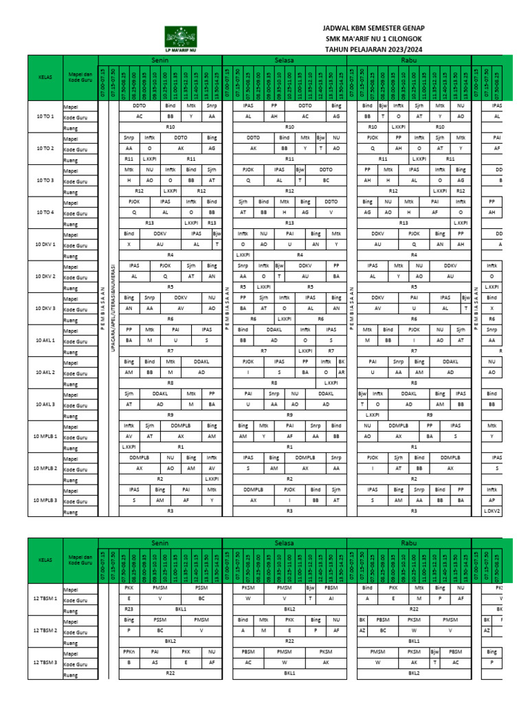 Jadwal KBM Sem 2 PKL | PDF