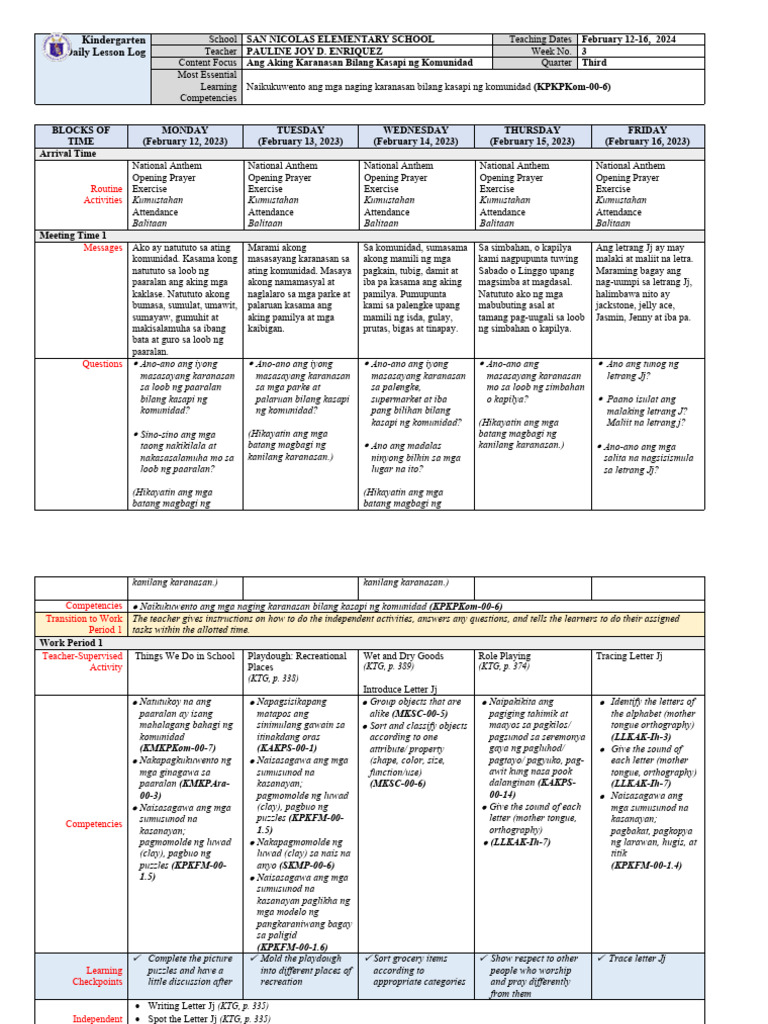 Kindergarten DLL MELC Q3 WK3 RUBY LAXAMANA 2023 2024 | PDF | Learning | Word