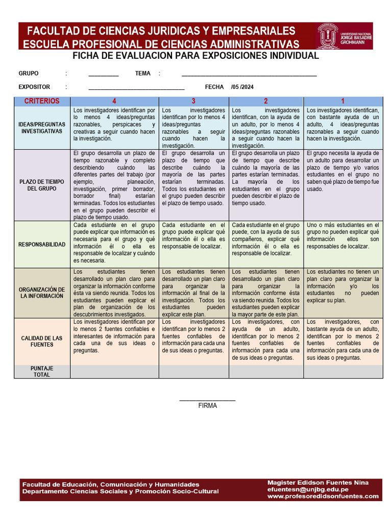 Ficha de Evaluación para Exposiciones | PDF