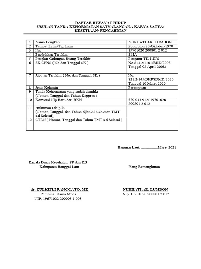 Daftar Usulan Tanda Kehormatan Satyalencana Nurhati Pdf