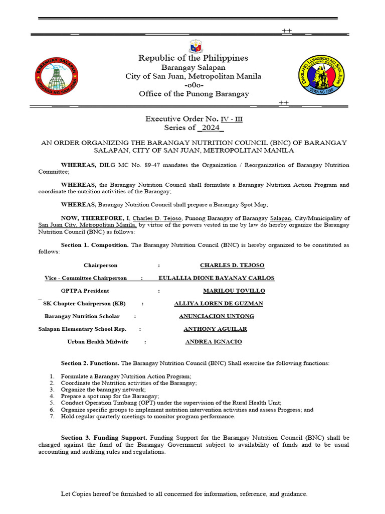 Executive Order No. IV - III BNC 2024 | PDF | Government | Governance