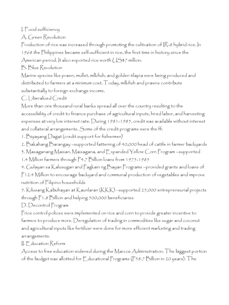 Marcos Administration: Key Achievements | PDF | Philippines | Rice