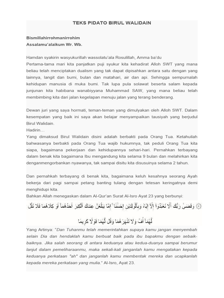 Teks Pidato Birul Walidain | PDF | Filsafat | Agama & Spiritualitas