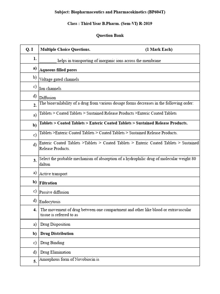 TY B.Pharm. (Sem-VI) R-2019 BPPK (R-2019) | PDF | Pharmacokinetics | Bioavailability