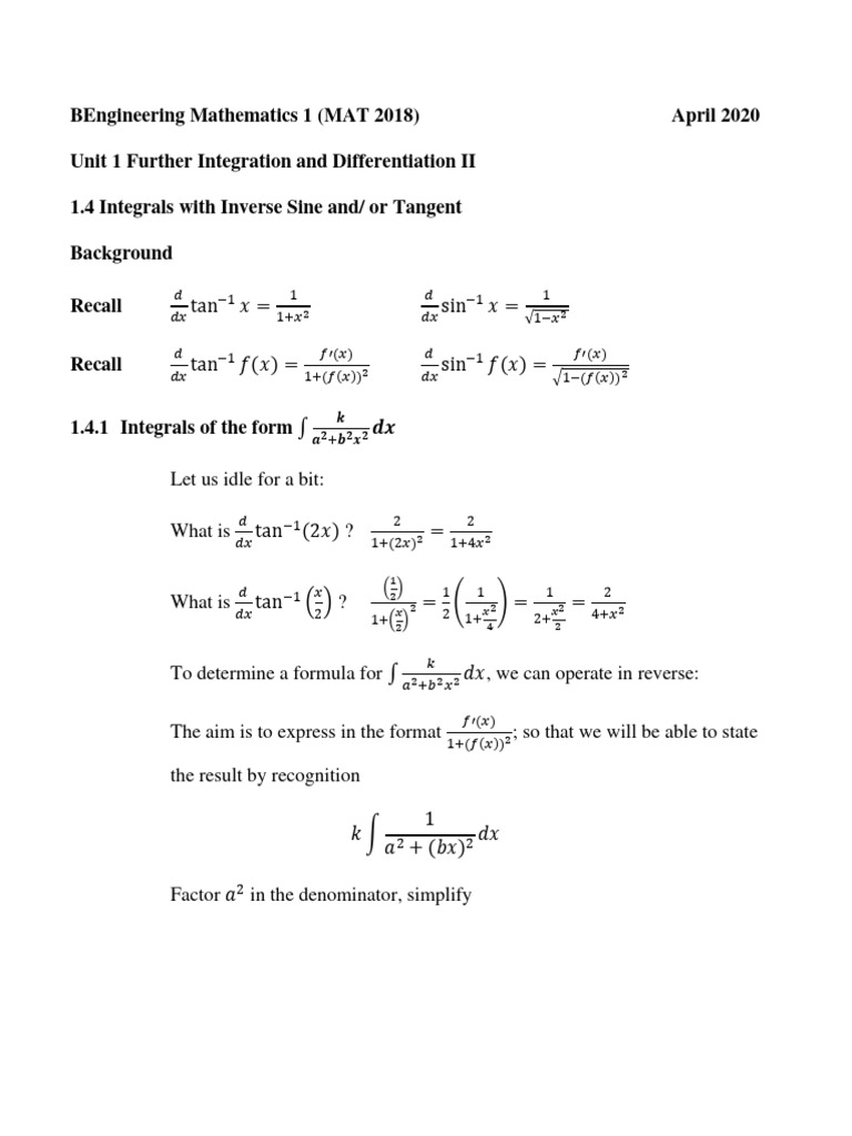 Inverse Trig Function Integrals | PDF | Trigonometric Functions | Calculus