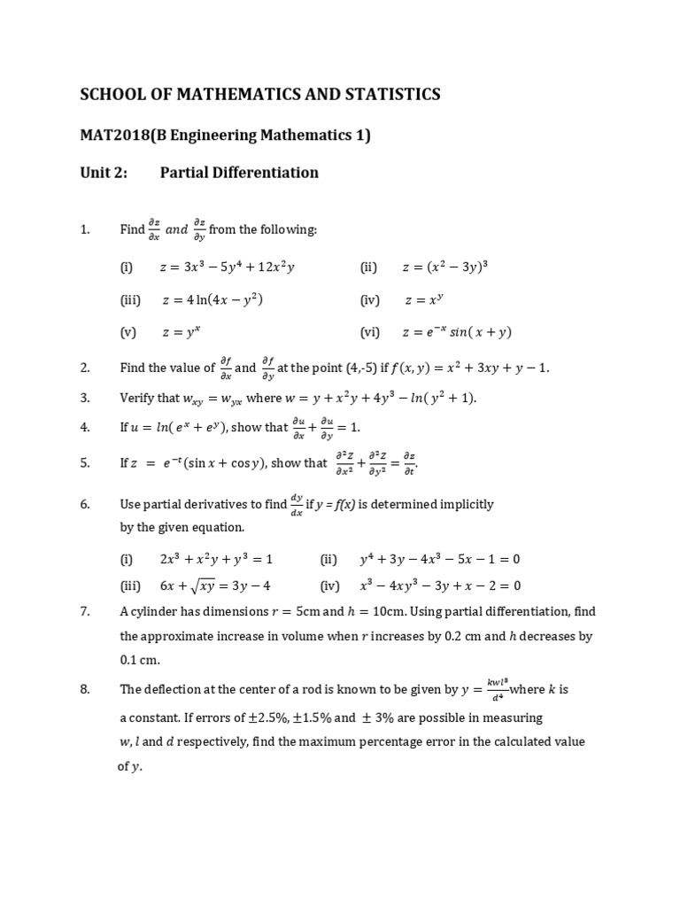 MAT2018 Problem Sheet 5 | Download Free PDF | Mathematical Objects | Calculus