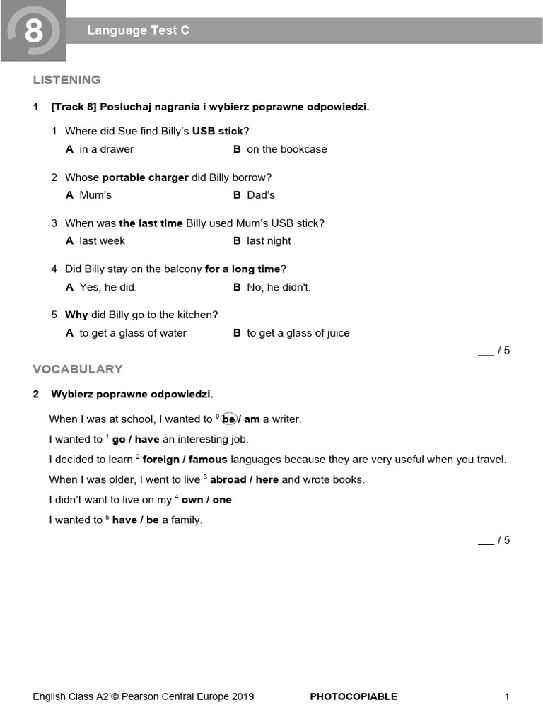 EC - A2 - Tests - Language Test 8C | PDF | Chinese Zodiac | Horoscope