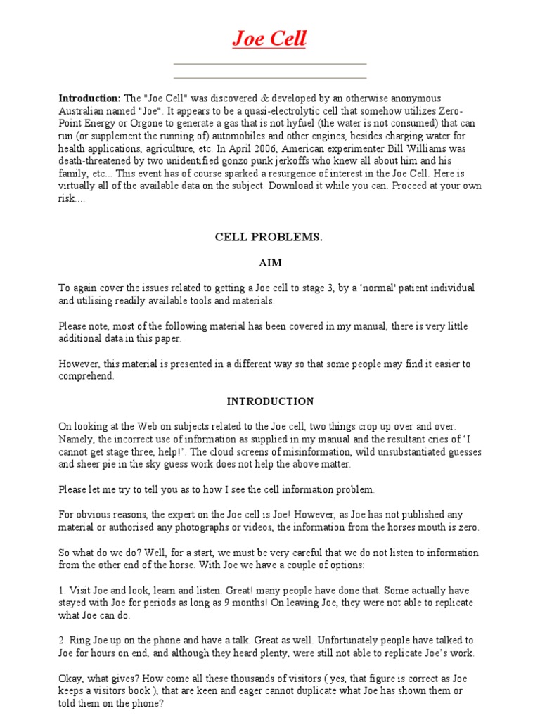 Joe Cell | PDF | Electron | Electricity