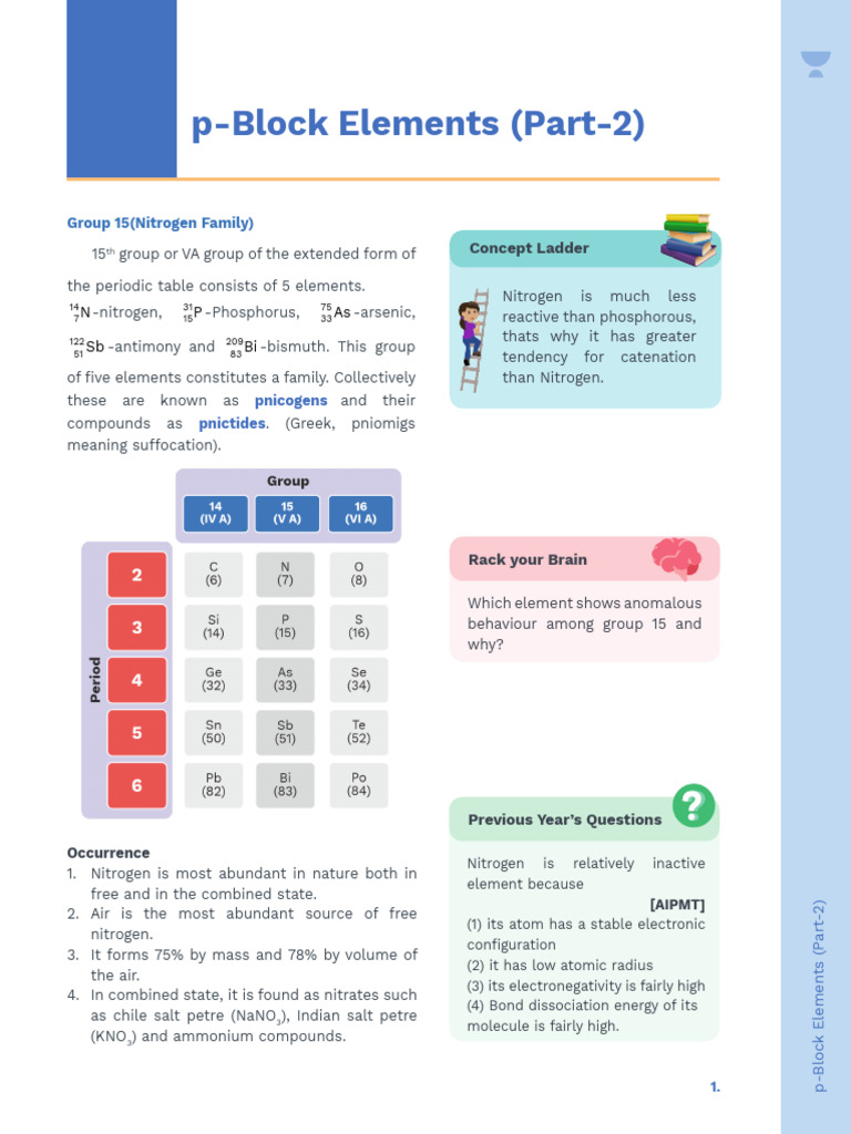 Chemistry: Group 15 Elements | PDF | Nitrogen | Nitric Acid