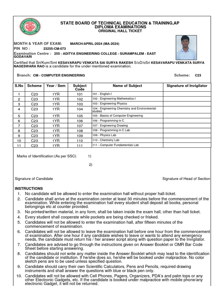 C20 23255-cm-073 Hallticket 2024 | PDF | Technology & Engineering