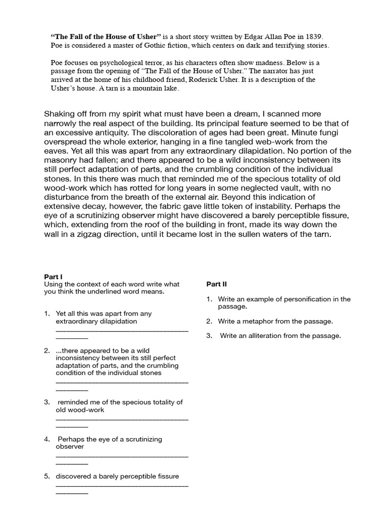 Edgar Allan Poe Worksheet 1 | PDF | Young Adult