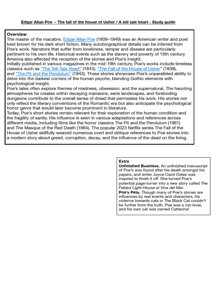 Edgar Allan Poe Study Guide | PDF | Horror Fiction | Edgar Allan Poe