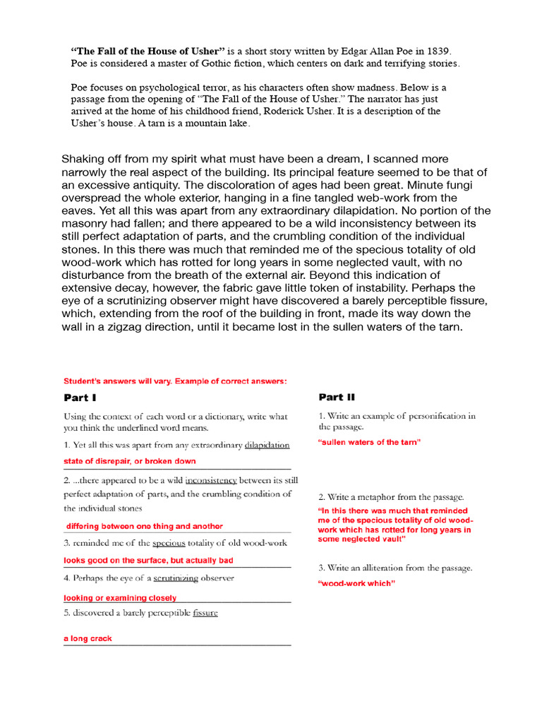 Edgar Allan Poe Worksheet 1 KEY | PDF