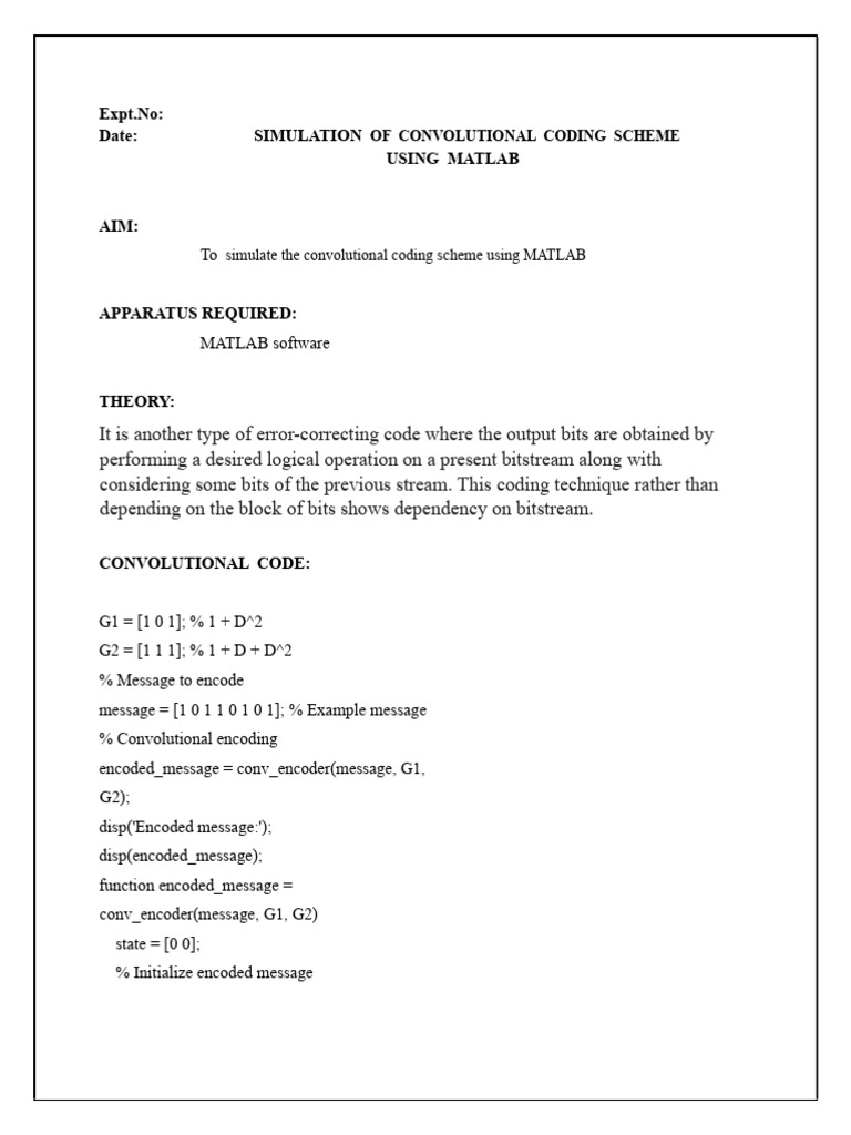 MATLAB Convolutional Coding Simulation | PDF