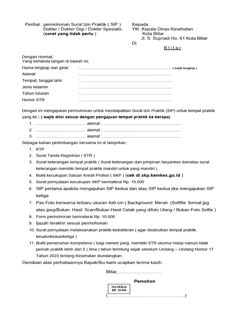 Form Permohonan Sip Dokter | PDF