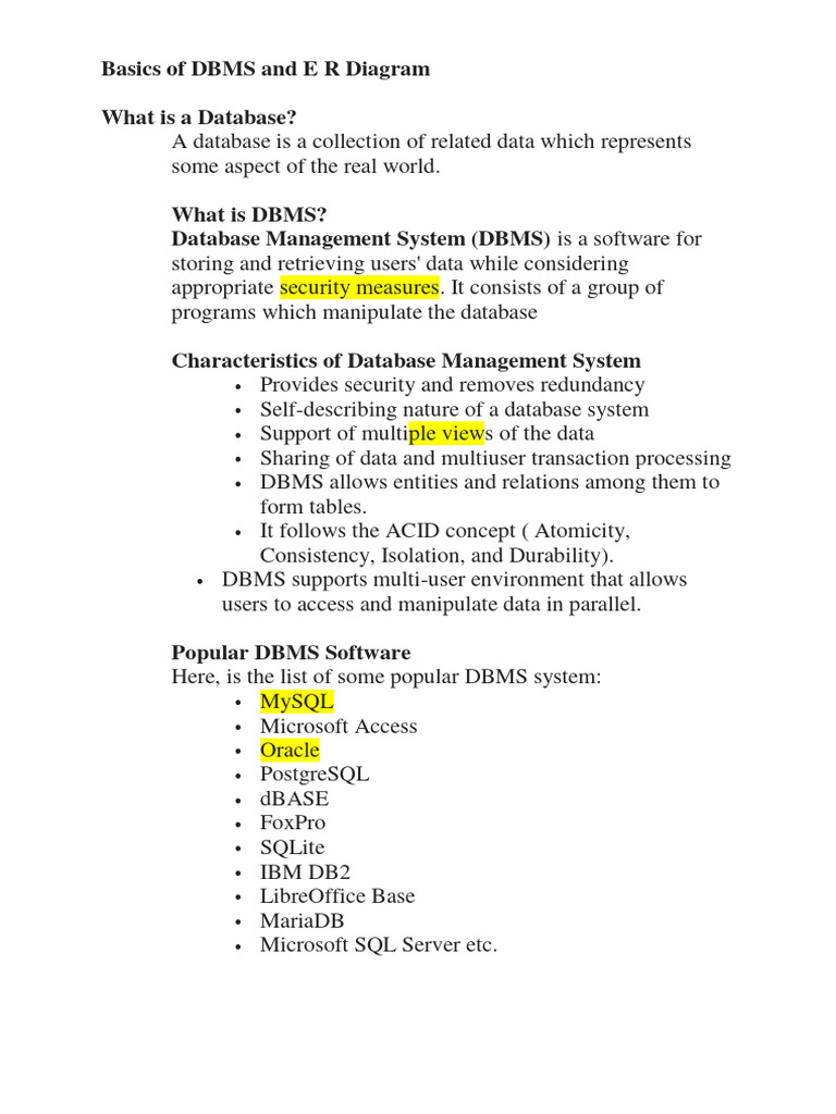 Basics of DBMS and E R Diagram | PDF | Databases | Data Model Basics of DBMS and E R Diagram | PDF | Databases | Data Model