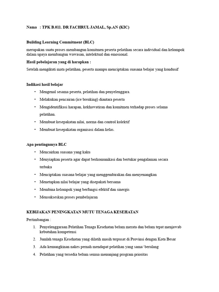 Pelatihan BLC untuk Tenaga Kesehatan | PDF | Karier & Perkembangan | Bisnis