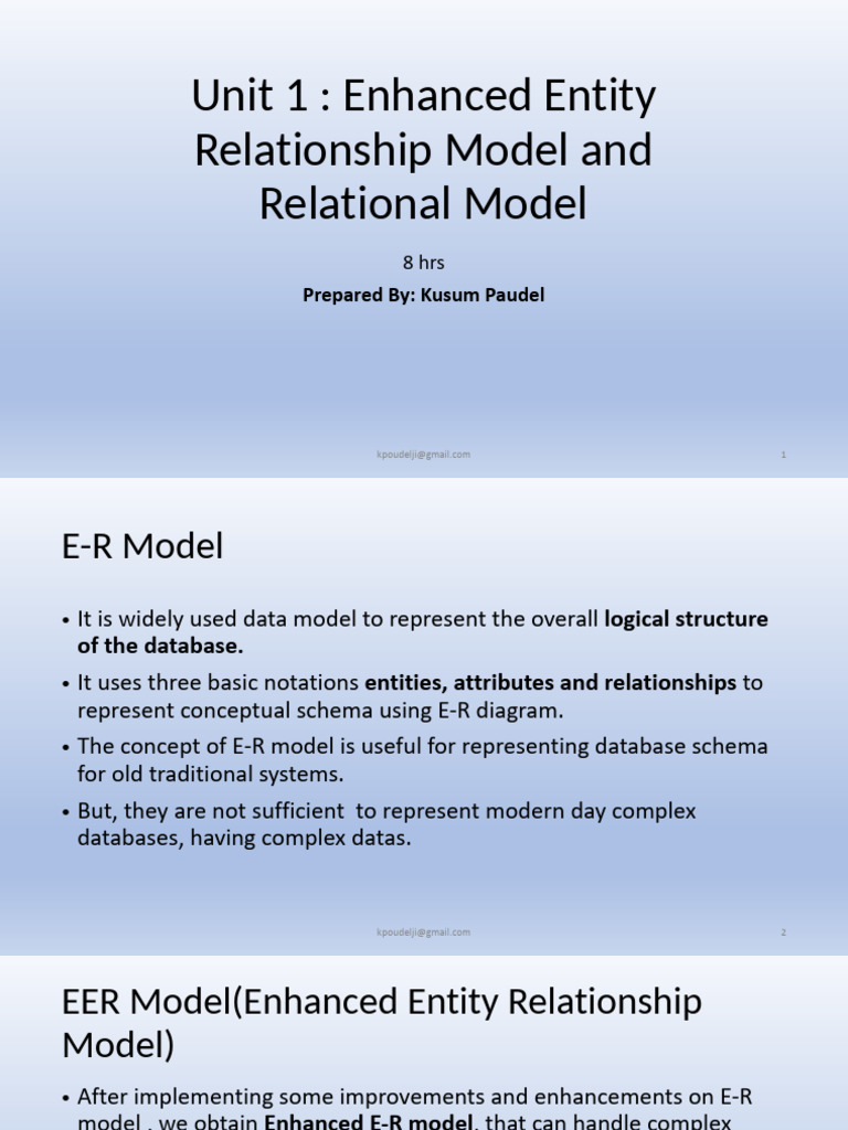 Unit 1 Enhanced Entity Relationship Model and Relational Model | PDF | Database Index | Computer ...