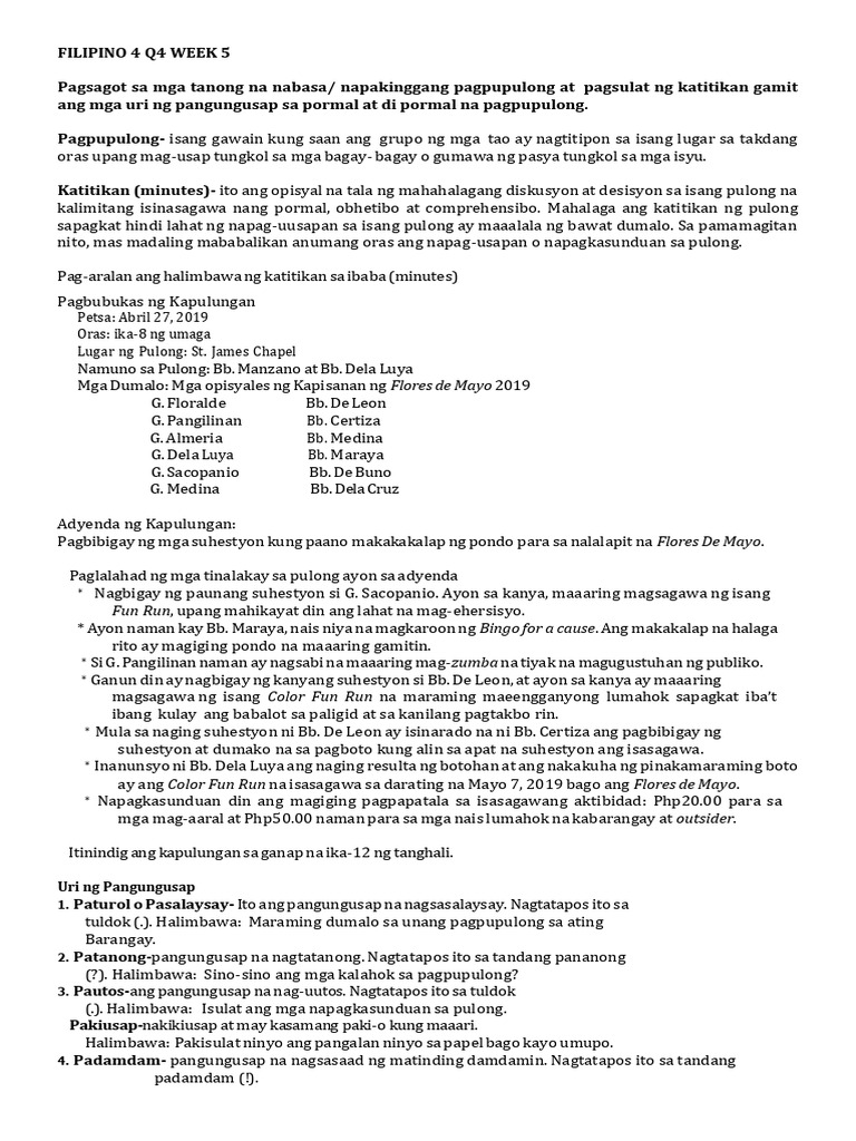 Filipino Learning Activity w5 | PDF
