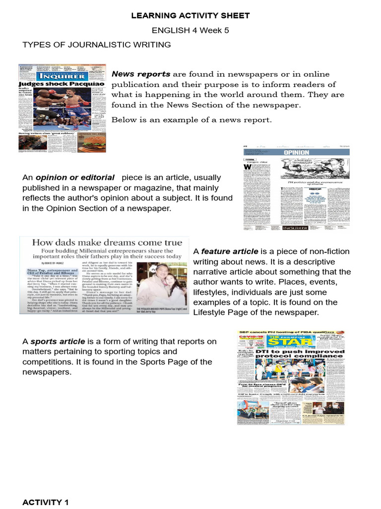English Learning Activity w5 | PDF | Newspapers | News