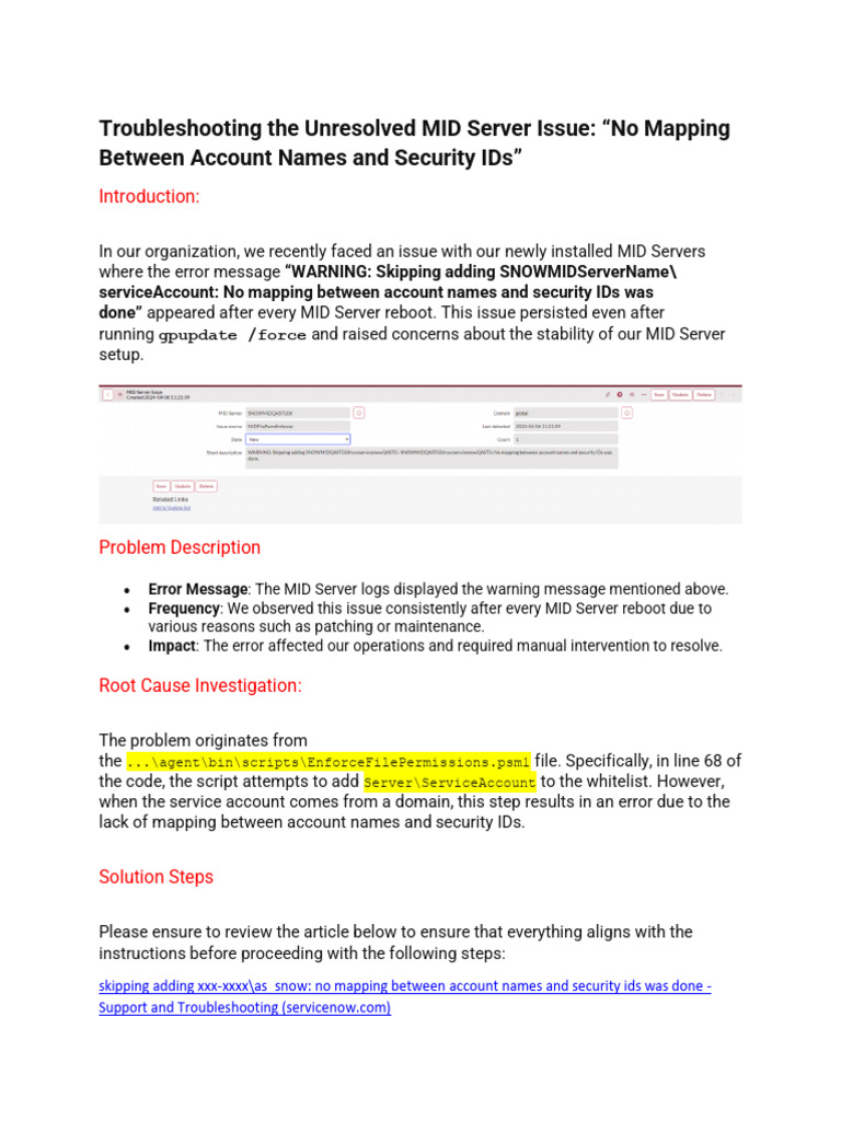 Mid Server Issue Pdf Troubleshooting Server Computing 