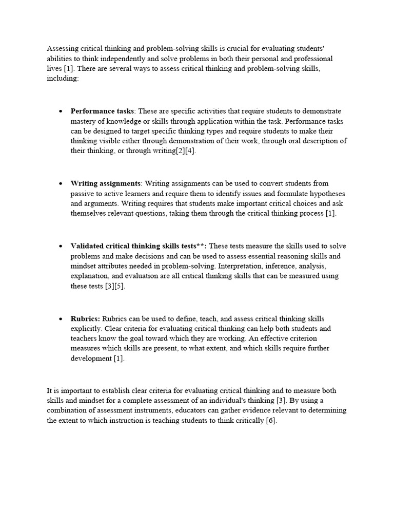 Assessing critical thinking and problem | PDF | Critical Thinking | Thought Assessing critical thinking and problem | PDF | Critical Thinking | Thought