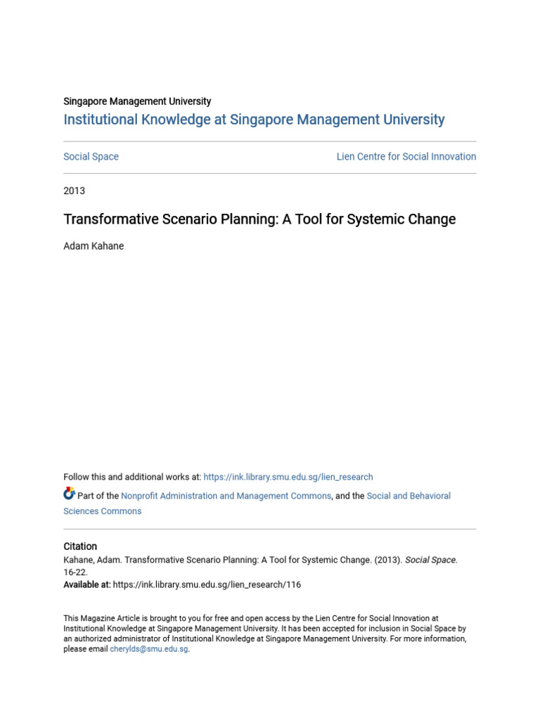Transformative Scenario Planning A Tool For Systemic Change | PDF ...
