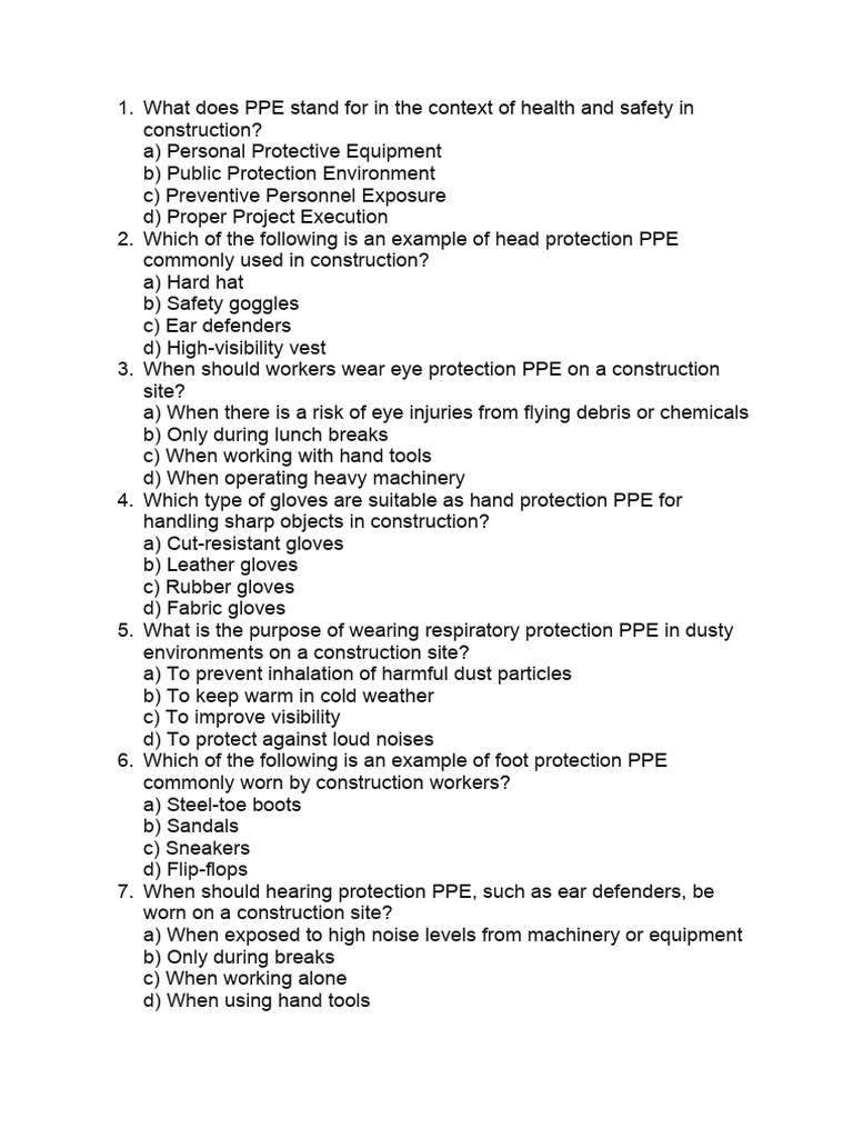 mock test ppe | PDF | Personal Protective Equipment | Safety