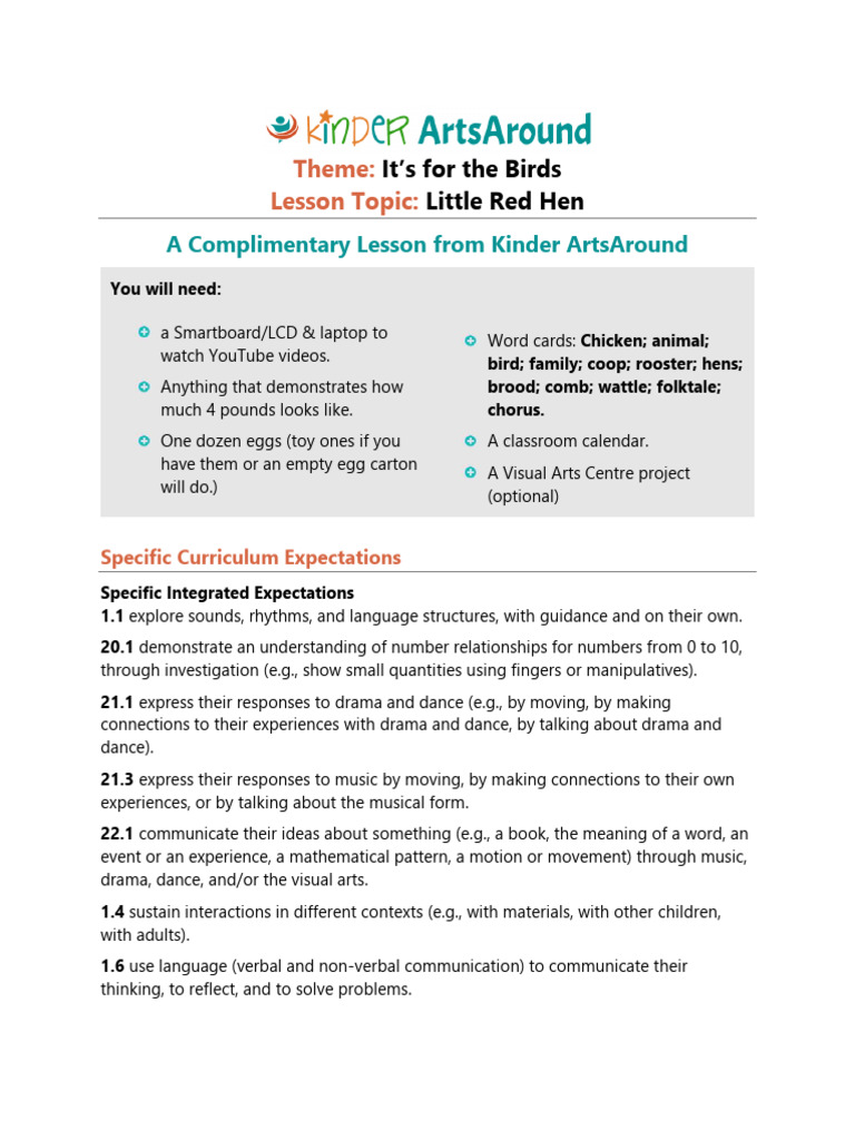 K Free Lesson Week 1 Little Red Hen | PDF | Chicken | Phasianidae